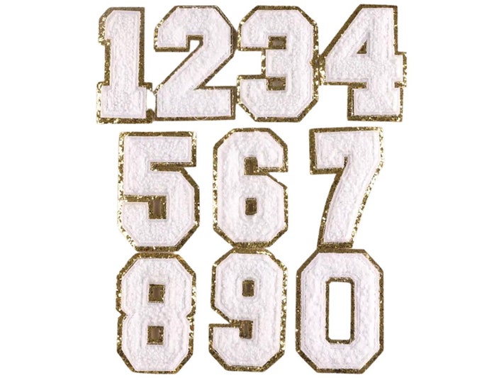 Chunky Varsity Number Font Sparkle Glitter Patch Iron or Sew on Vinyl ...