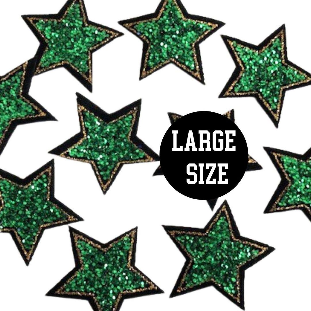 Large Sequin Star Patch, GREEN Gold Star Patch, Embroidered Star ...