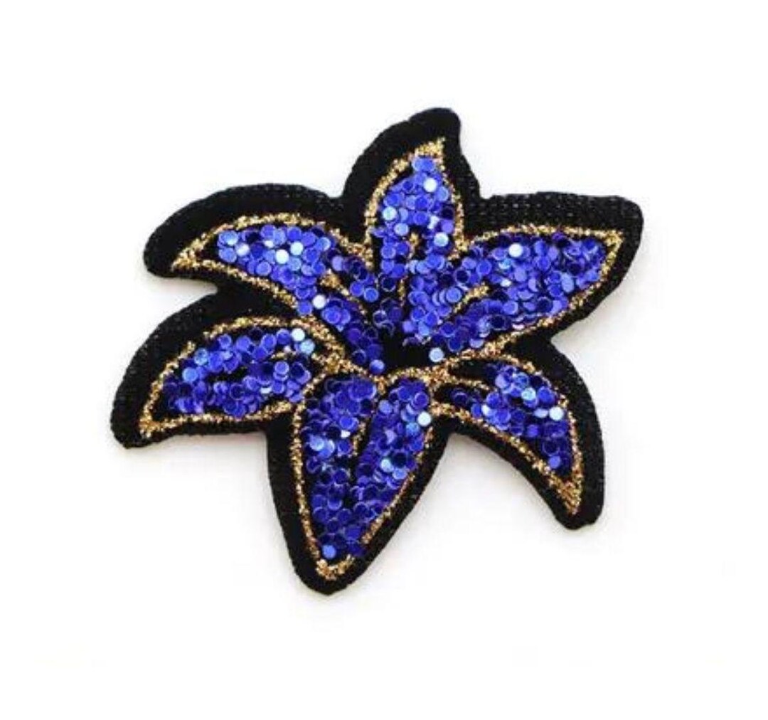 Sequin Floral Patch, Blue Flower Patch, Embroidered Star Patches Iron ...