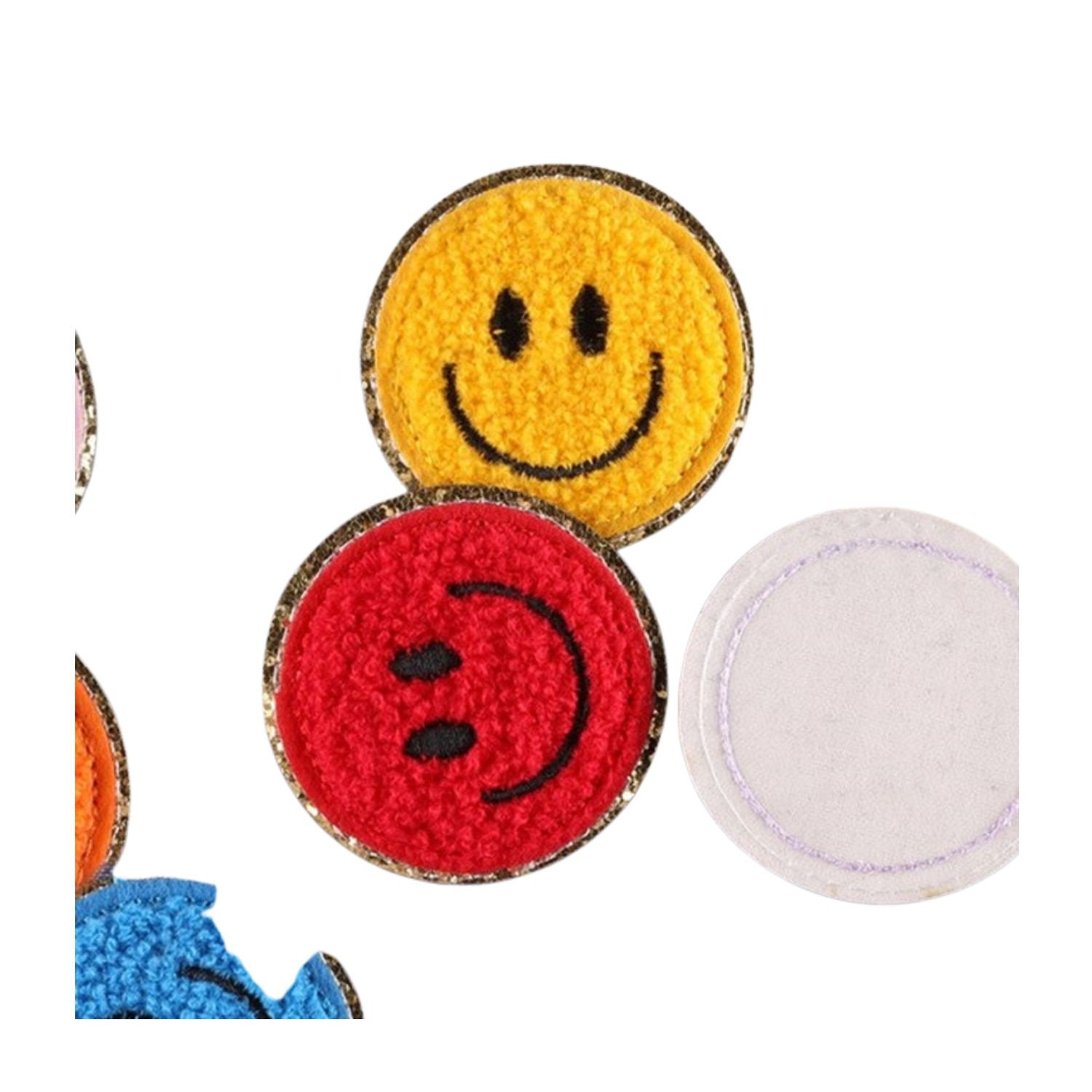 Smile Face Patch, Chenille Smile Face DIY Patch With Gold Glitter Trim ...