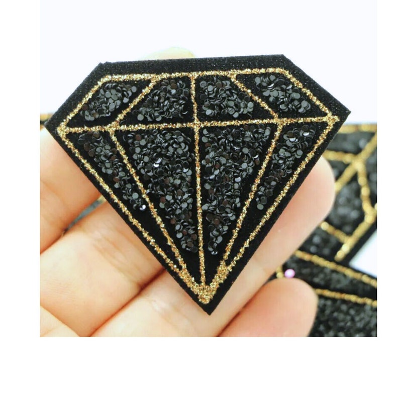 Black Gem Patch, Silver and Gold Glitter Diamond Patch With Sequins ...