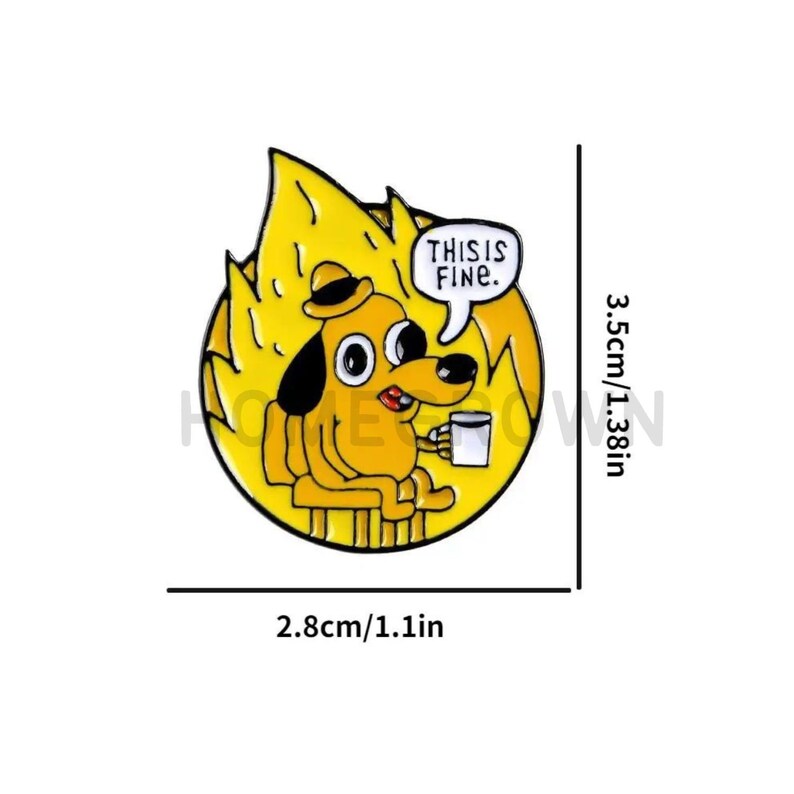 This is Fine Dog Enamel Pin, This is Fine Meme Brooch, Funny Cartoon ...