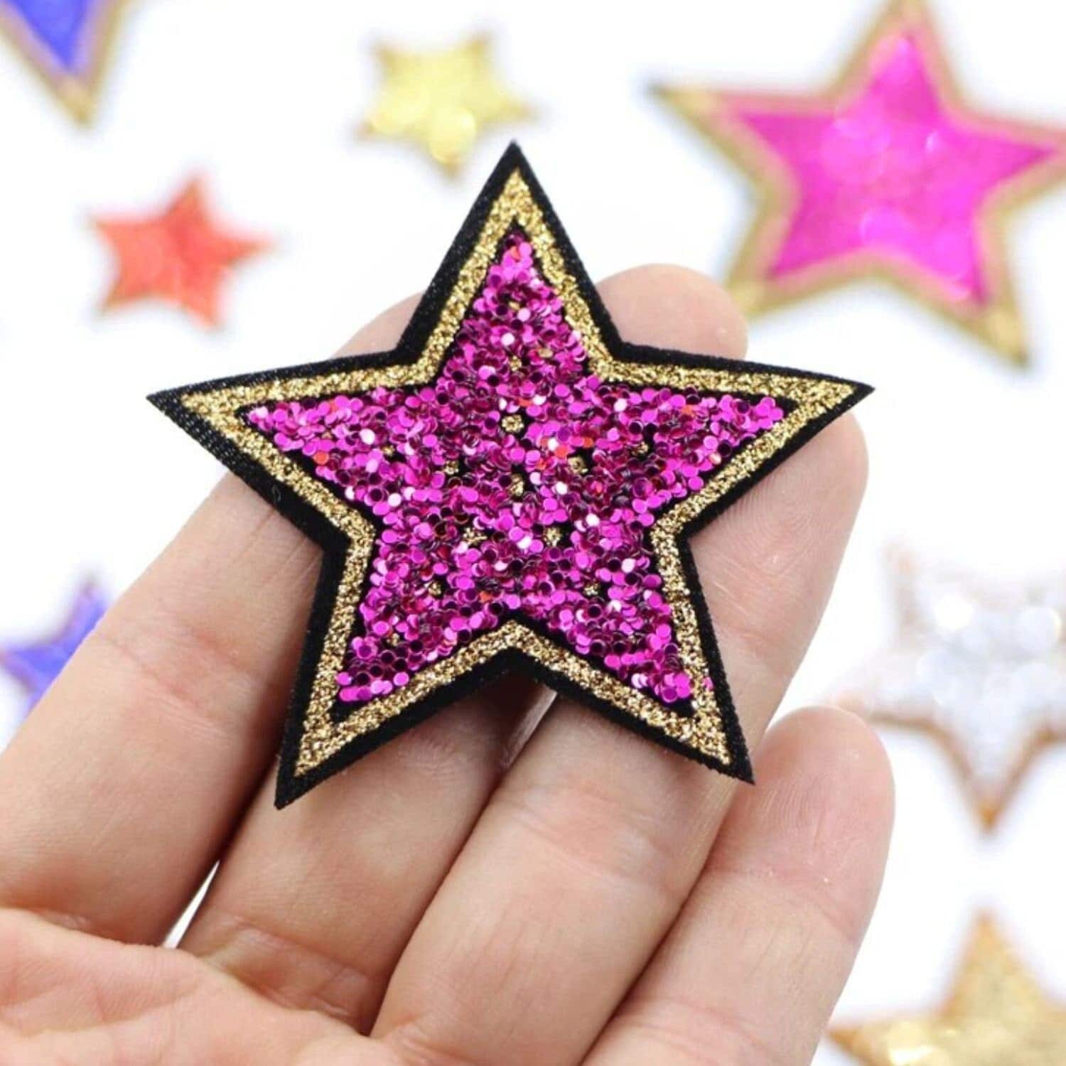 Pink Sequin Star Patch, Pink Gold Star Patch, Embroidered Star Patches ...