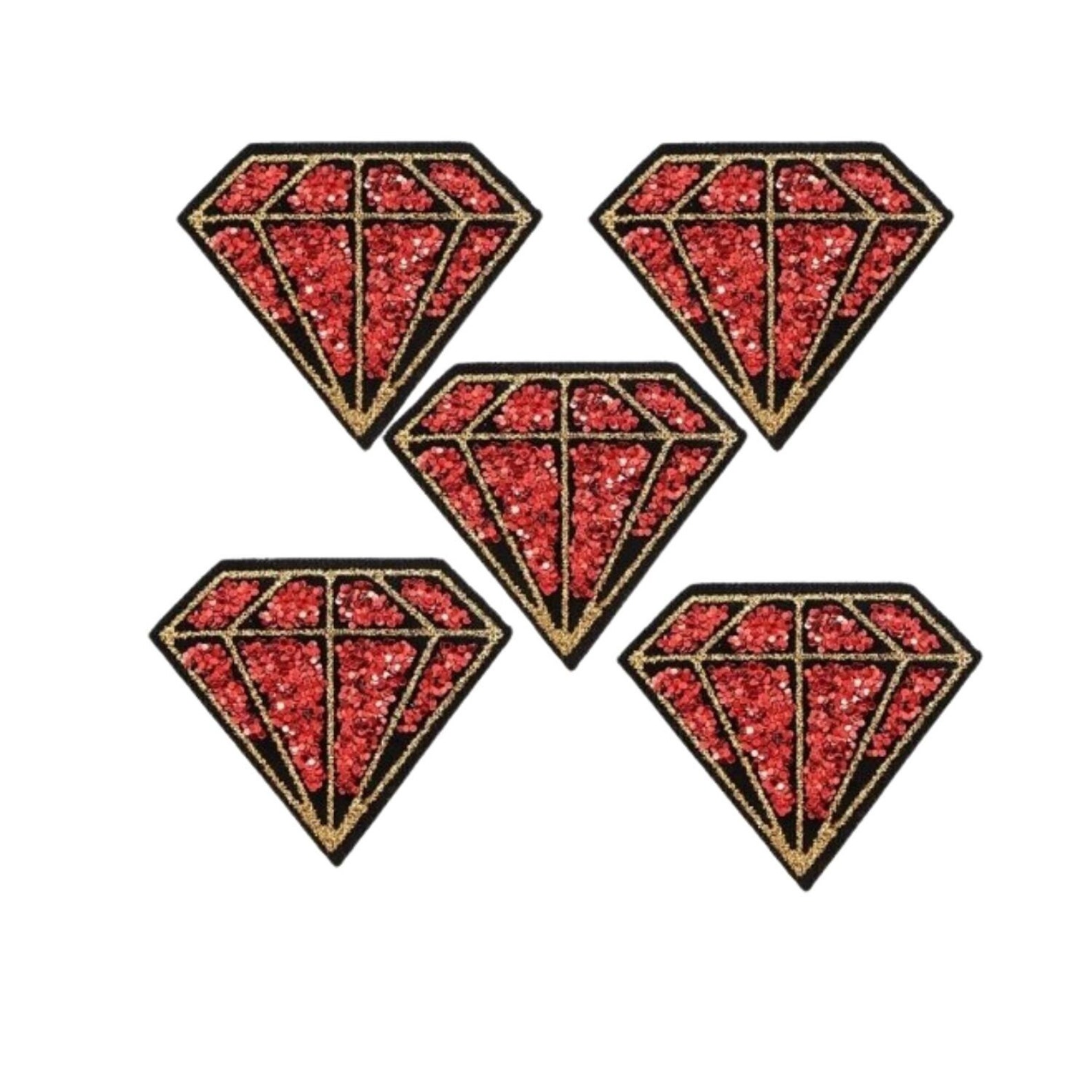 Red Gem Patch, Red Gold Glitter Diamond Patch With Sequins, Iron on ...