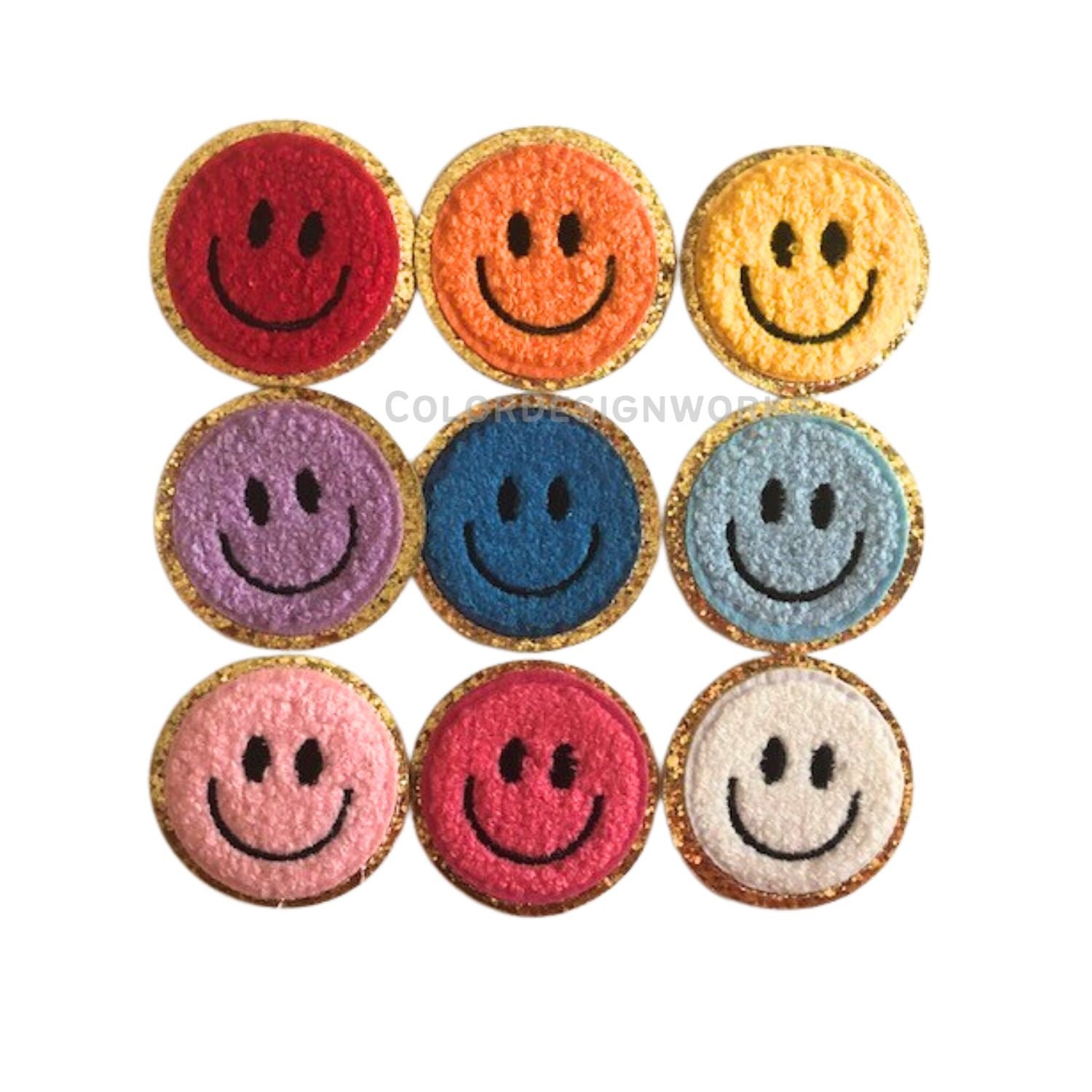 Smile Face Patch, Chenille Smile Face DIY Patch With Gold Glitter Trim ...