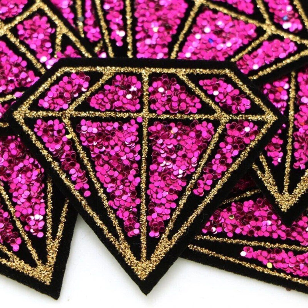 Pink Gem Patch Pink Gold Glitter Diamond Patch With Sequins Iron on ...