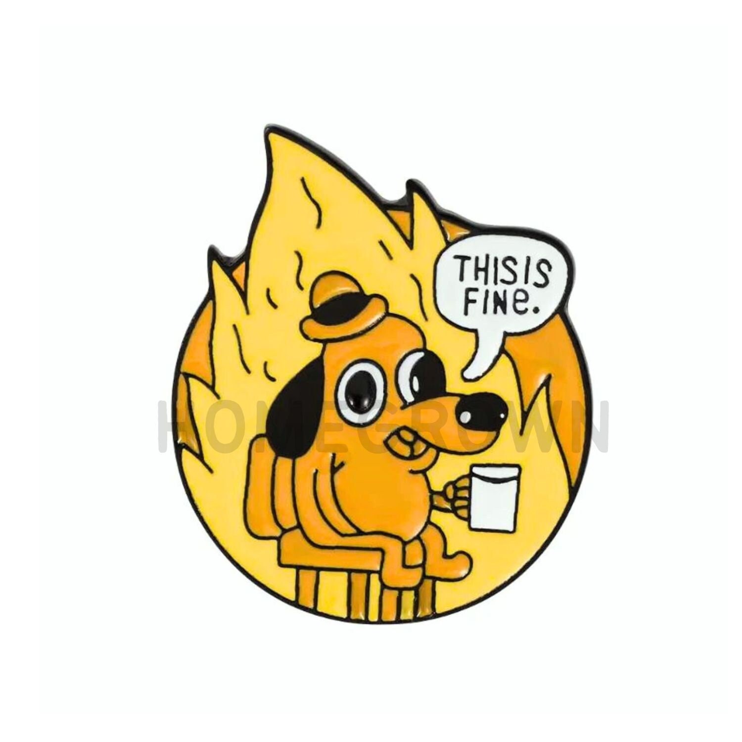 This is Fine Dog Enamel Pin, This is Fine Meme Brooch, Funny Cartoon ...