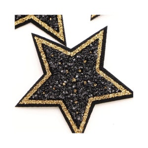 Sequin Star Patch, Black Gold Star Patch, Embroidered Star Patches Iron ...