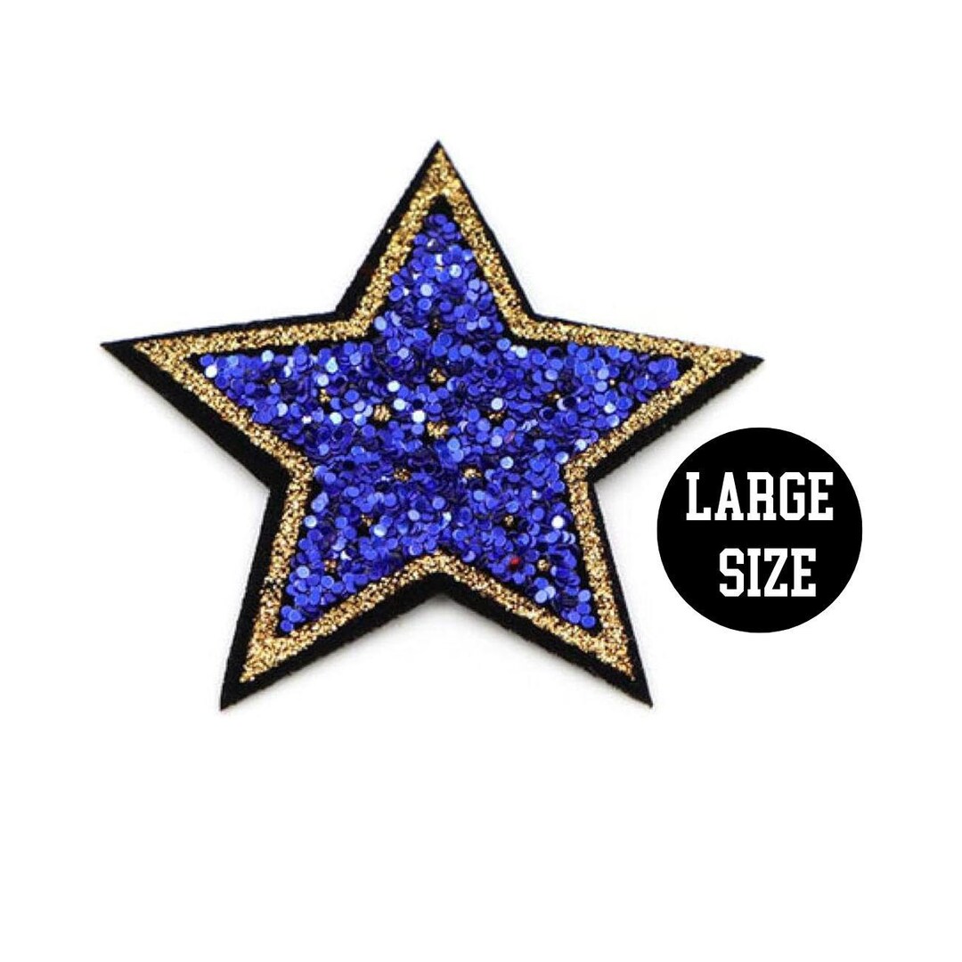 Large Sequin Star Patch, BLUE Gold Star Patch, Embroidered Star Patches ...