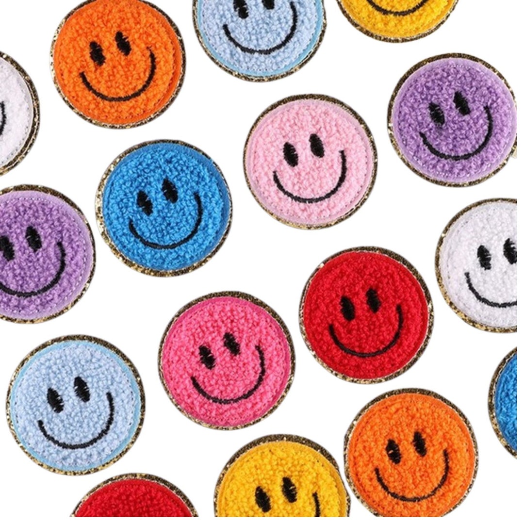 Smile Face Patch, Chenille Smile Face DIY Patch With Gold Glitter Trim ...