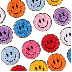Smile Face Patch, Chenille Smile Face DIY Patch With Gold Glitter Trim, Patch for Nylon Pouches ...