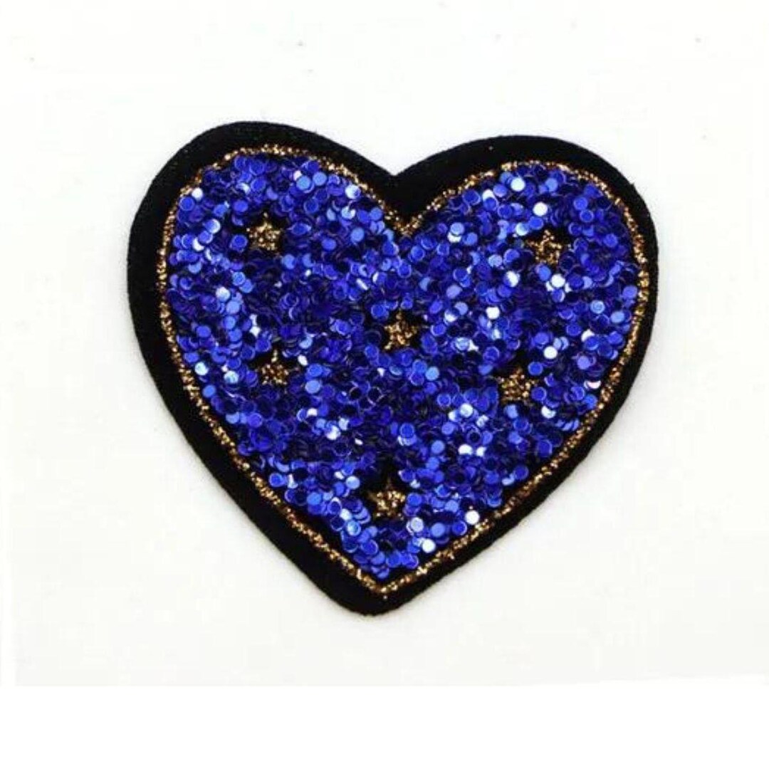 Blue Heart Patch Sequin Patch Heart Patches, Valentine Heart Iron on ...
