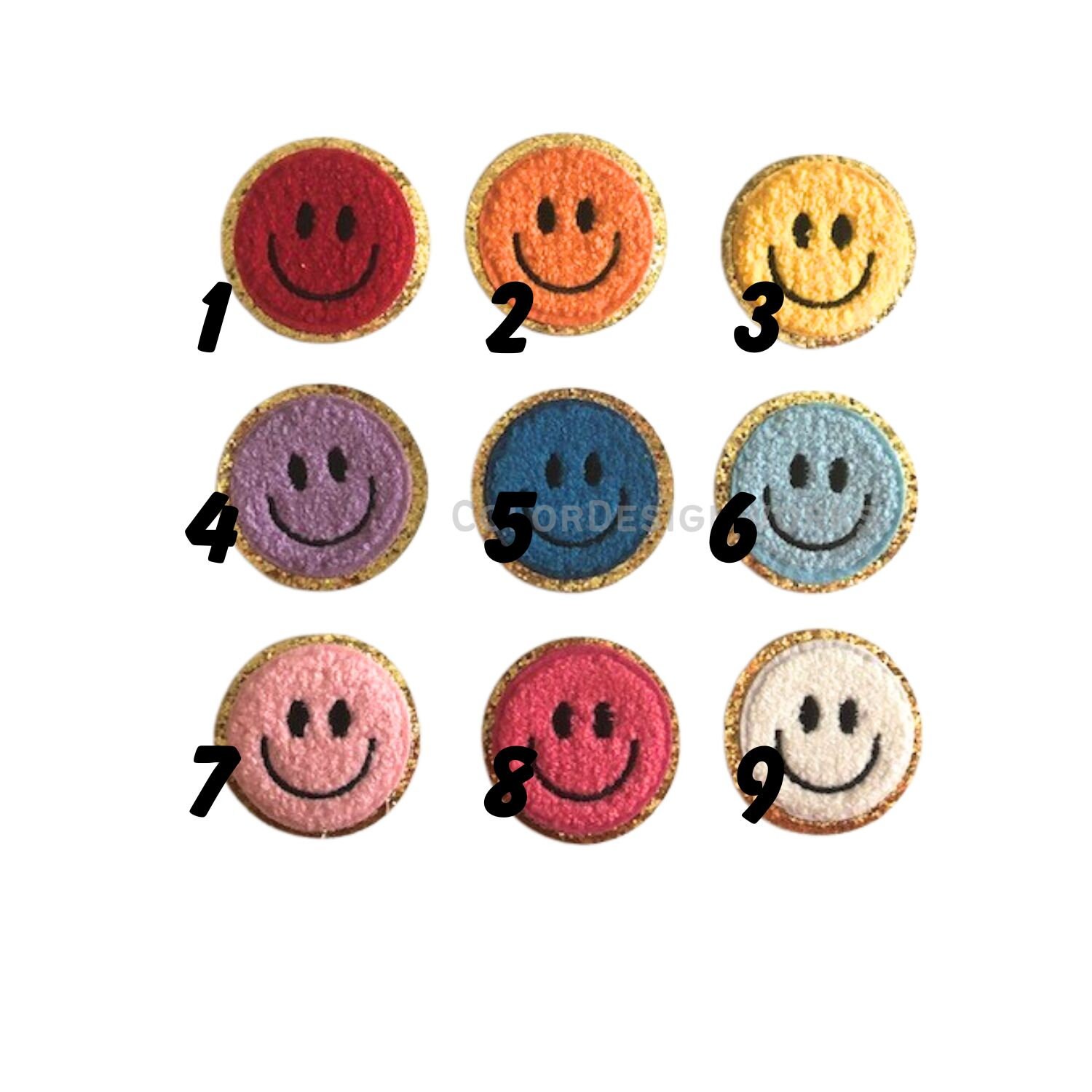 Smile Face Patch, Chenille Smile Face DIY Patch With Gold Glitter Trim ...