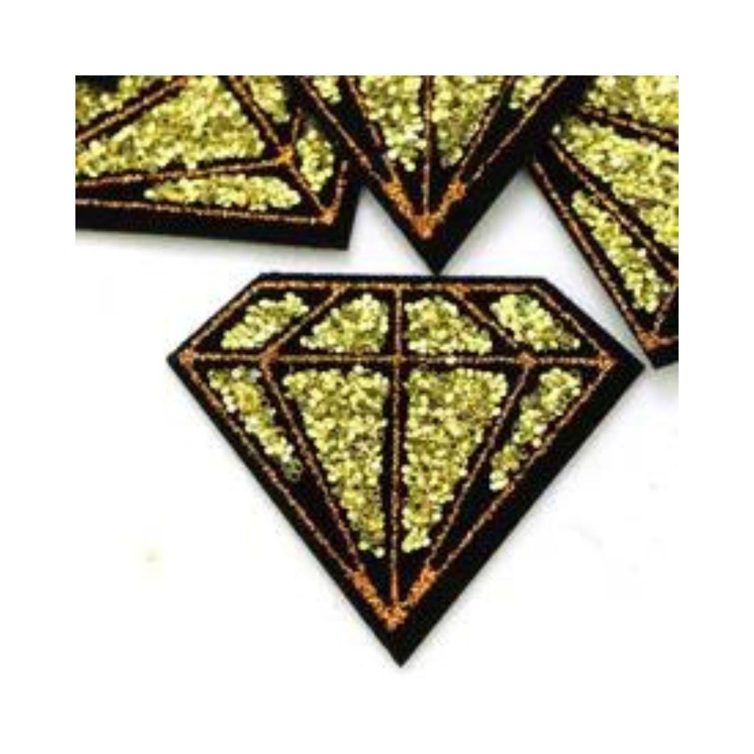 Gold Gem Patch, Gold Sequin Glitter Diamond Patch With Sequins Iron on Patch DIY Birthday Gem ...