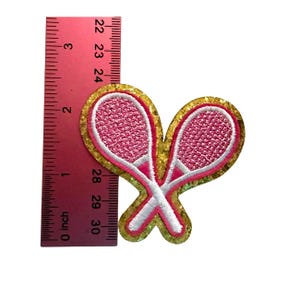 Pink & Gold Glitter Tennis Racket Iron-on Patch: DIY Sports Applique - Etsy