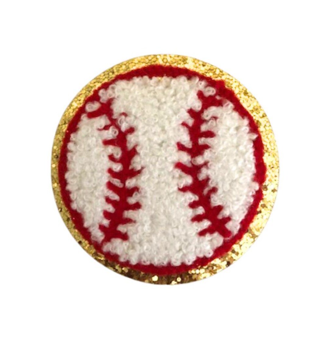 Baseball Chenille Patch With Gold Glitter, Iron on Patch DIY Chenille ...