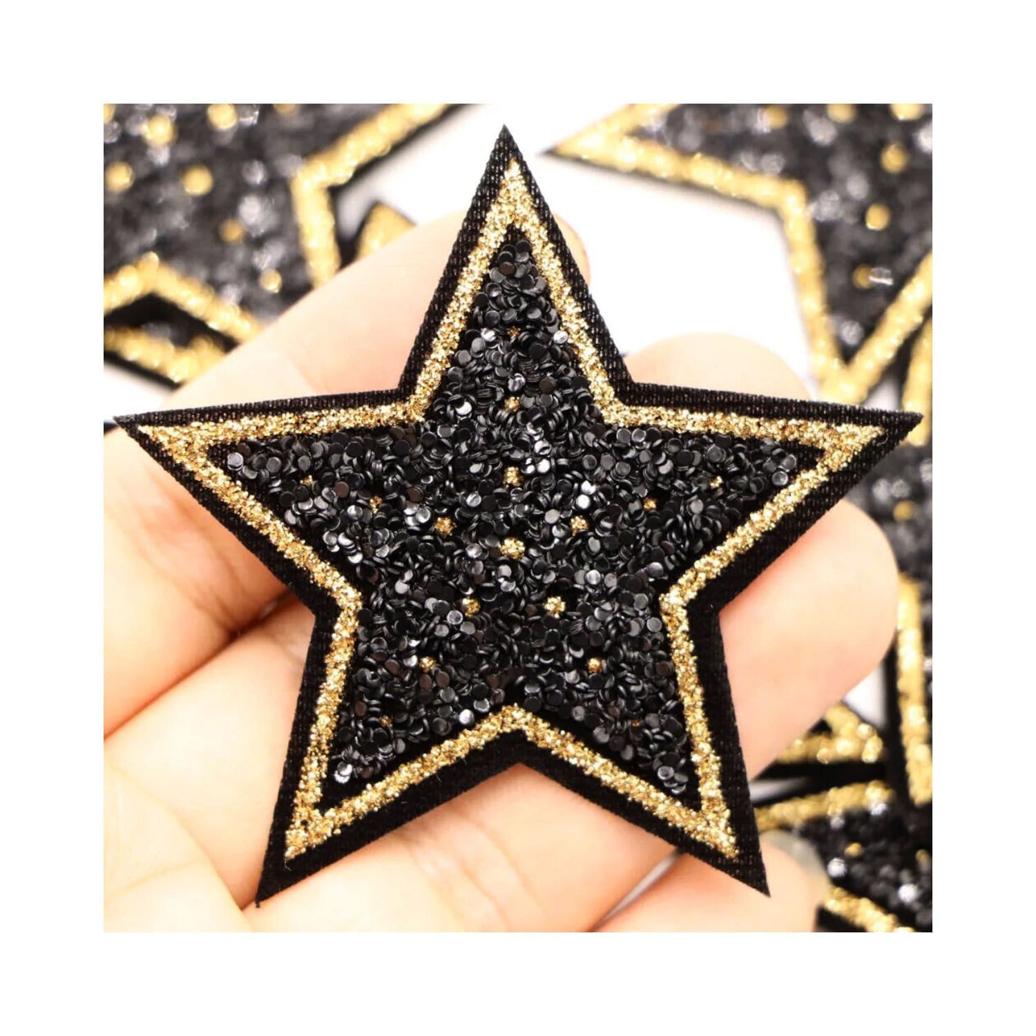 Sequin Star Patch, Black Gold Star Patch, Embroidered Star Patches Iron ...