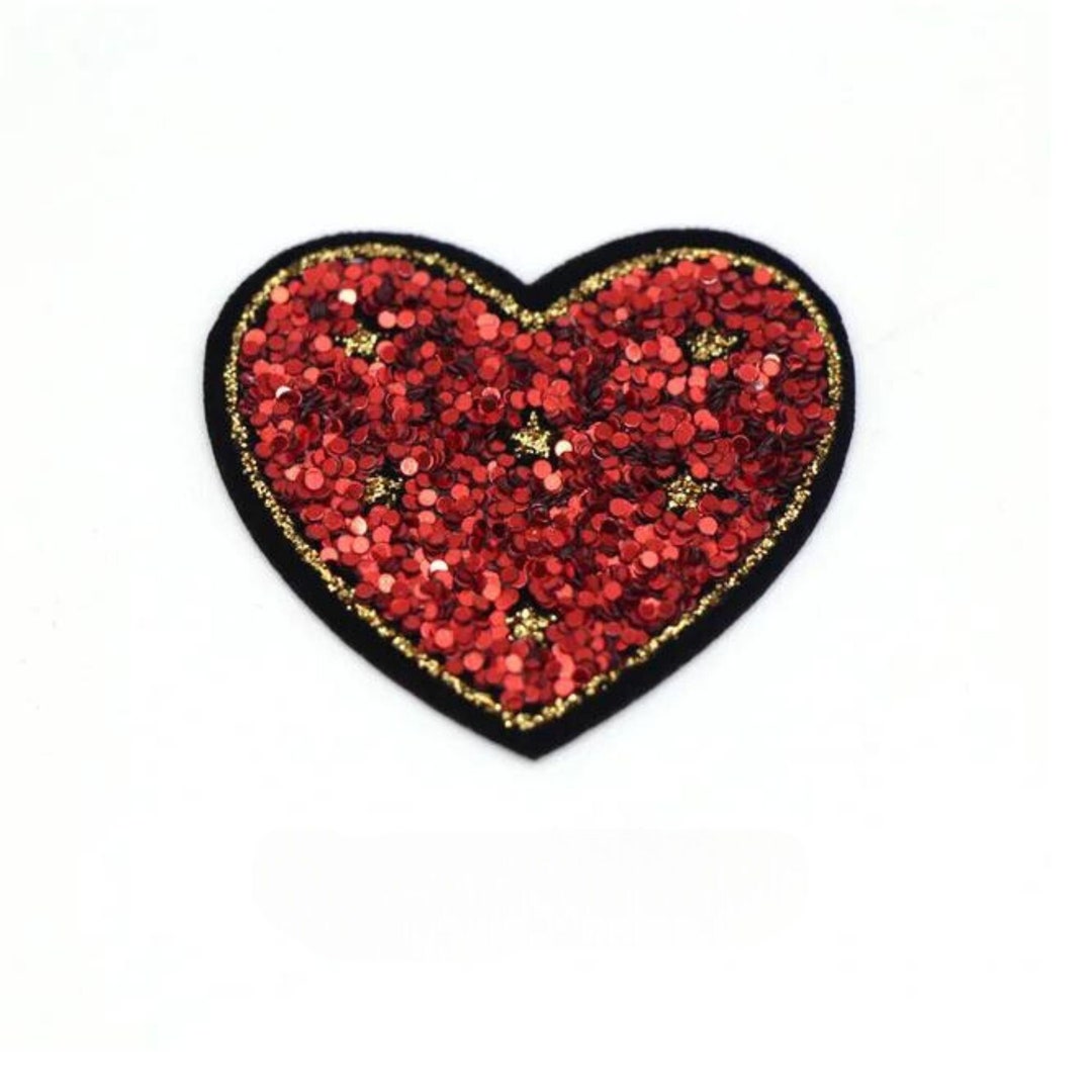 Red Heart Patch Sequin Patch Heart Patches, Valentine Heart Iron on ...