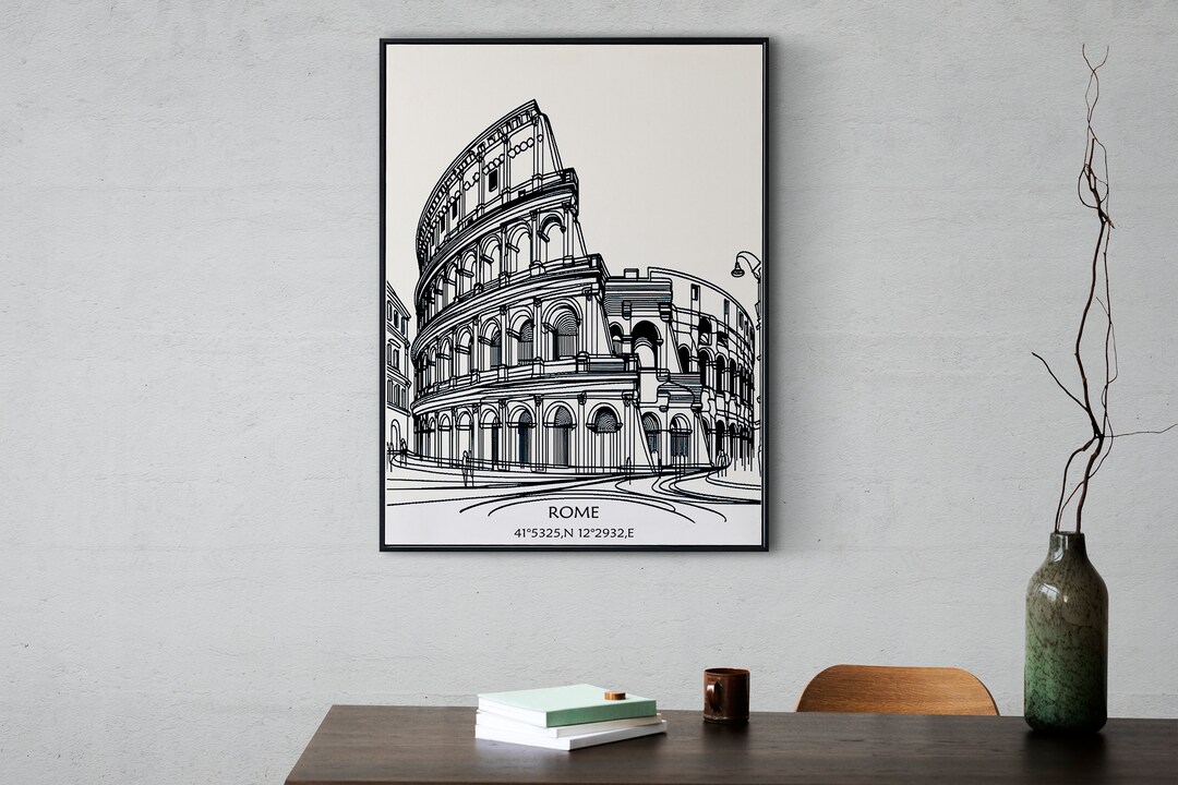 Colosseum Line Art Print - Timeless Roman Architecture for Elegant Home ...