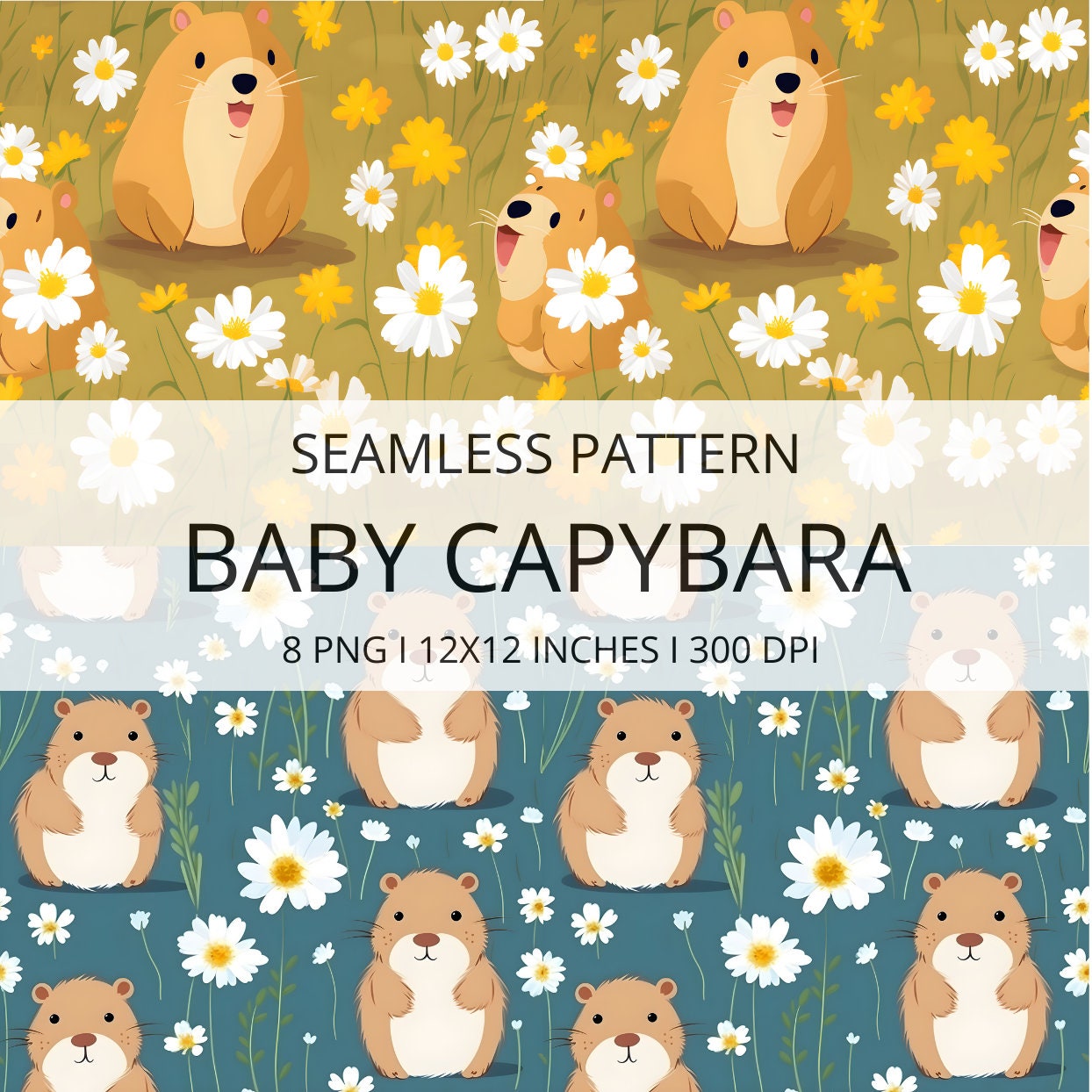 Baby Capybara Digital Paper, Seamless Floral Pattern, Printable ...