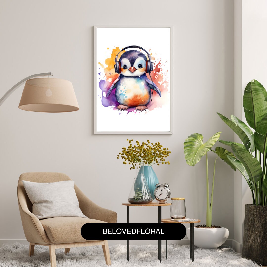 Baby Penguin Print, Animal Digital Print, Watercolor Penguin, Penguin ...