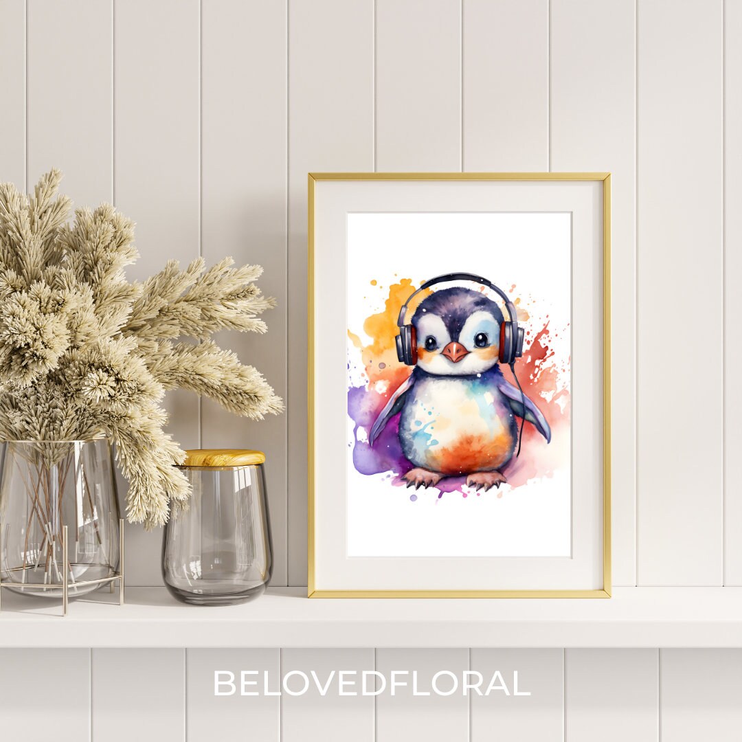 Baby Penguin Print, Animal Digital Print, Watercolor Penguin, Penguin ...