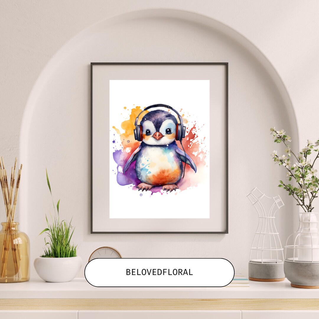 Baby Penguin Print, Animal Digital Print, Watercolor Penguin, Penguin ...