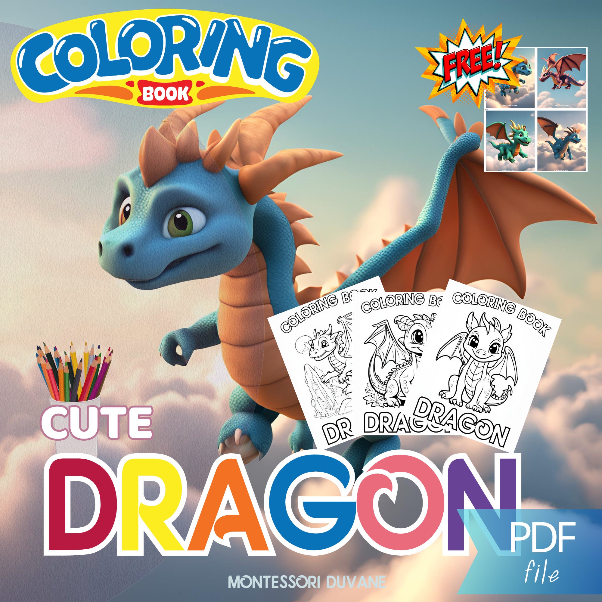 Dragon Coloring Book Pages for Boys Kids Coloring Pages, Easy to Color ...
