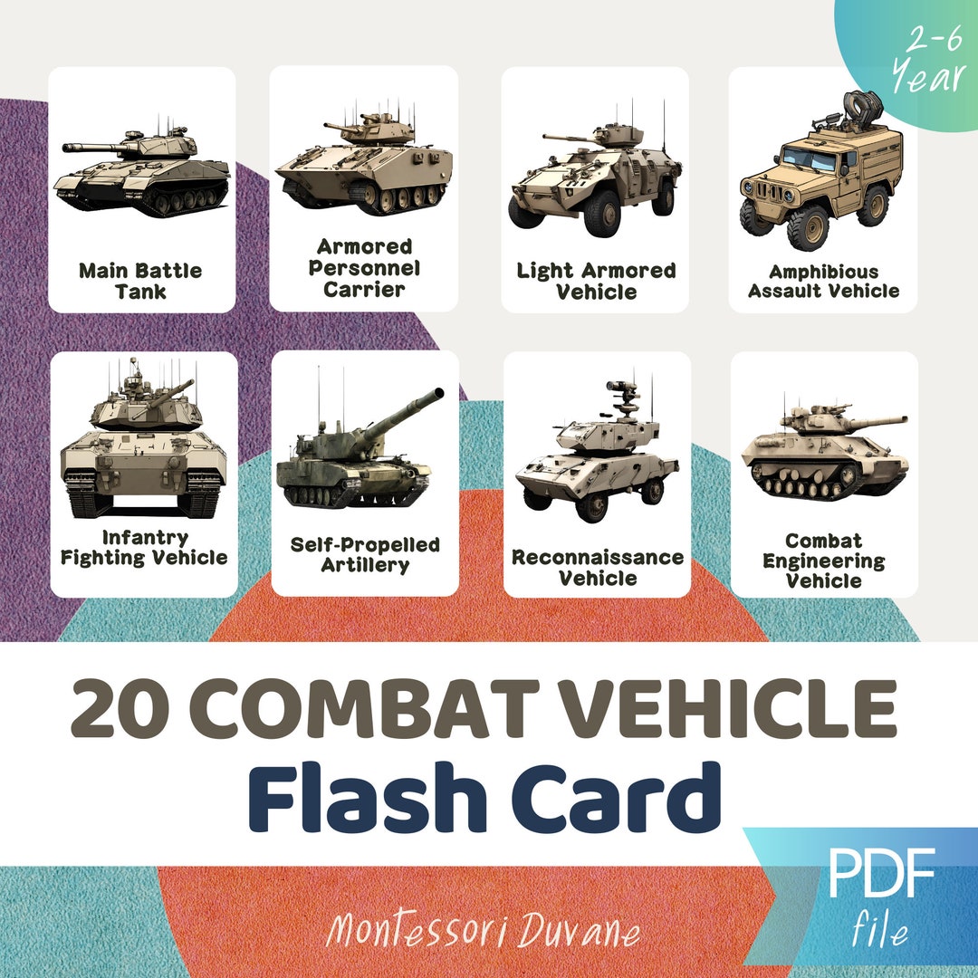 COMBAT VEHICLE Flash Cards, Montessori Flash Cards, Pre-school Cards ...