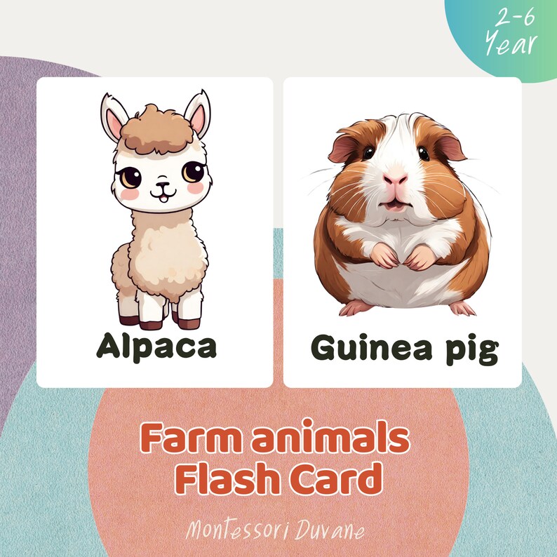 Farm Animals Cards, Montessori Flash Cards, Pre-school Cards, Printable ...