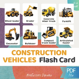 CONSTRUCTION VEHICLES, Printable Flash Cards,montessori Inspired ...