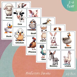 Farm Animals Cards, Montessori Flash Cards, Pre-school Cards, Printable ...