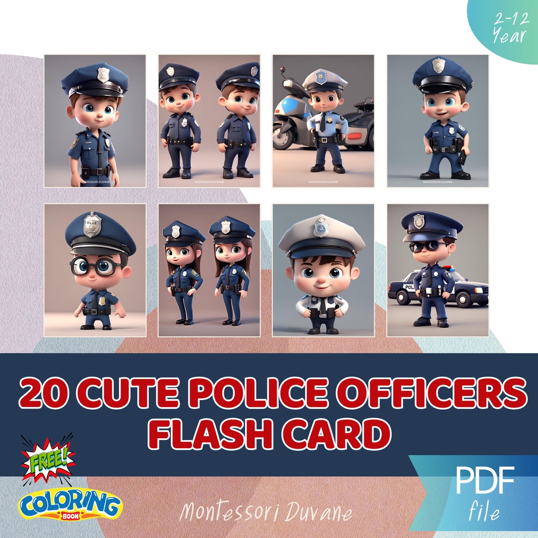 20 Cute Police Officers Flash Cards, Montessori Flash Cards, Pre-school ...