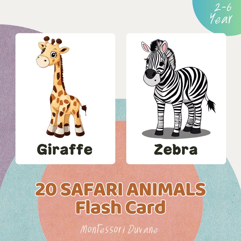 SAFARI ANIMALS Flash Cards, Montessori Flash Cards, Pre-school Cards ...