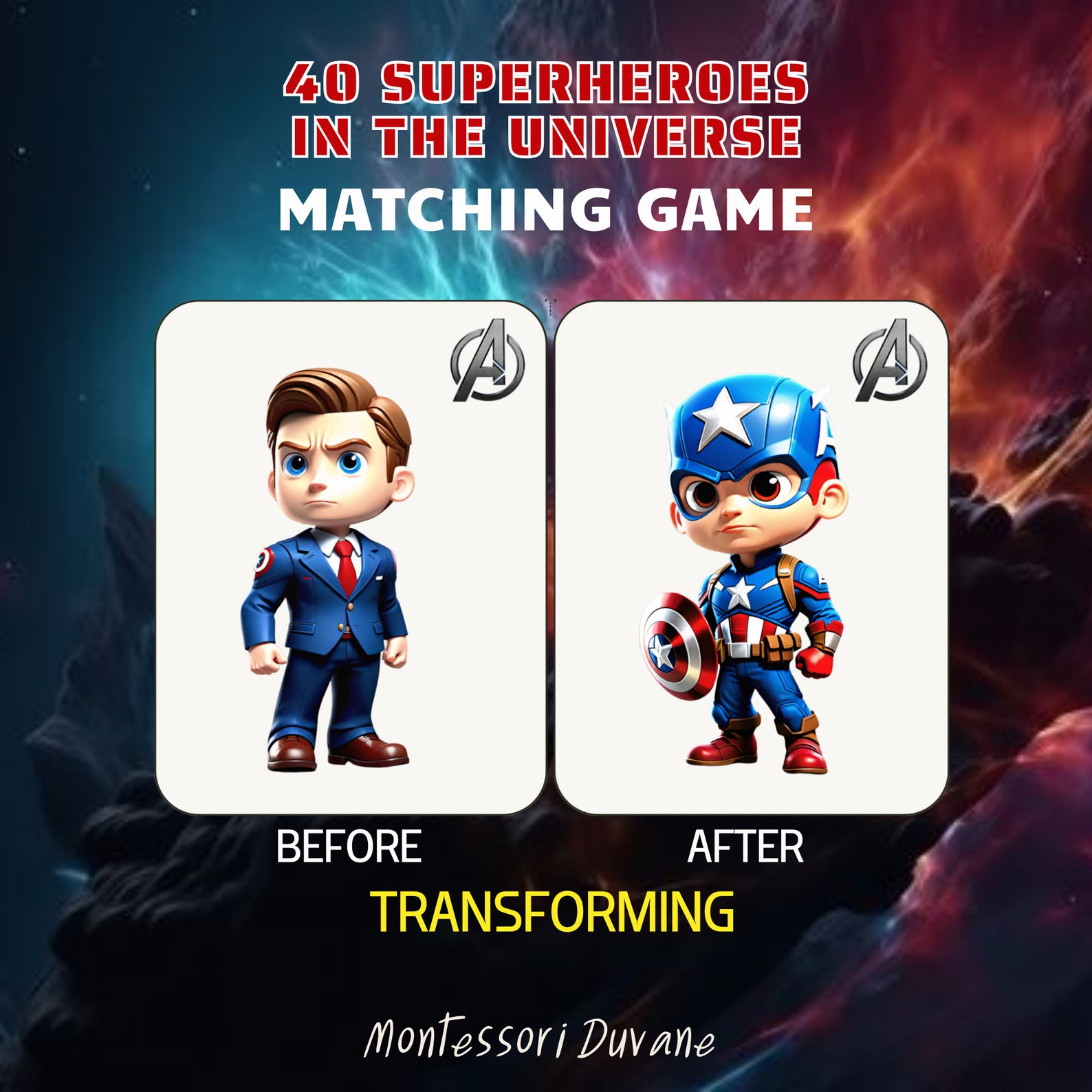 40 Superhero Matching Card , Montessori Flash Cards, Pre-school Cards ...