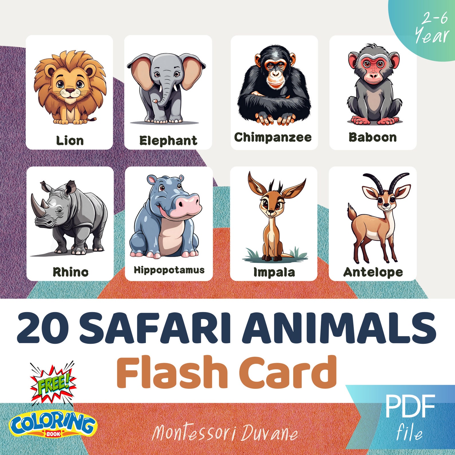SAFARI ANIMALS Flash Cards, Montessori Flash Cards, Pre-school Cards ...