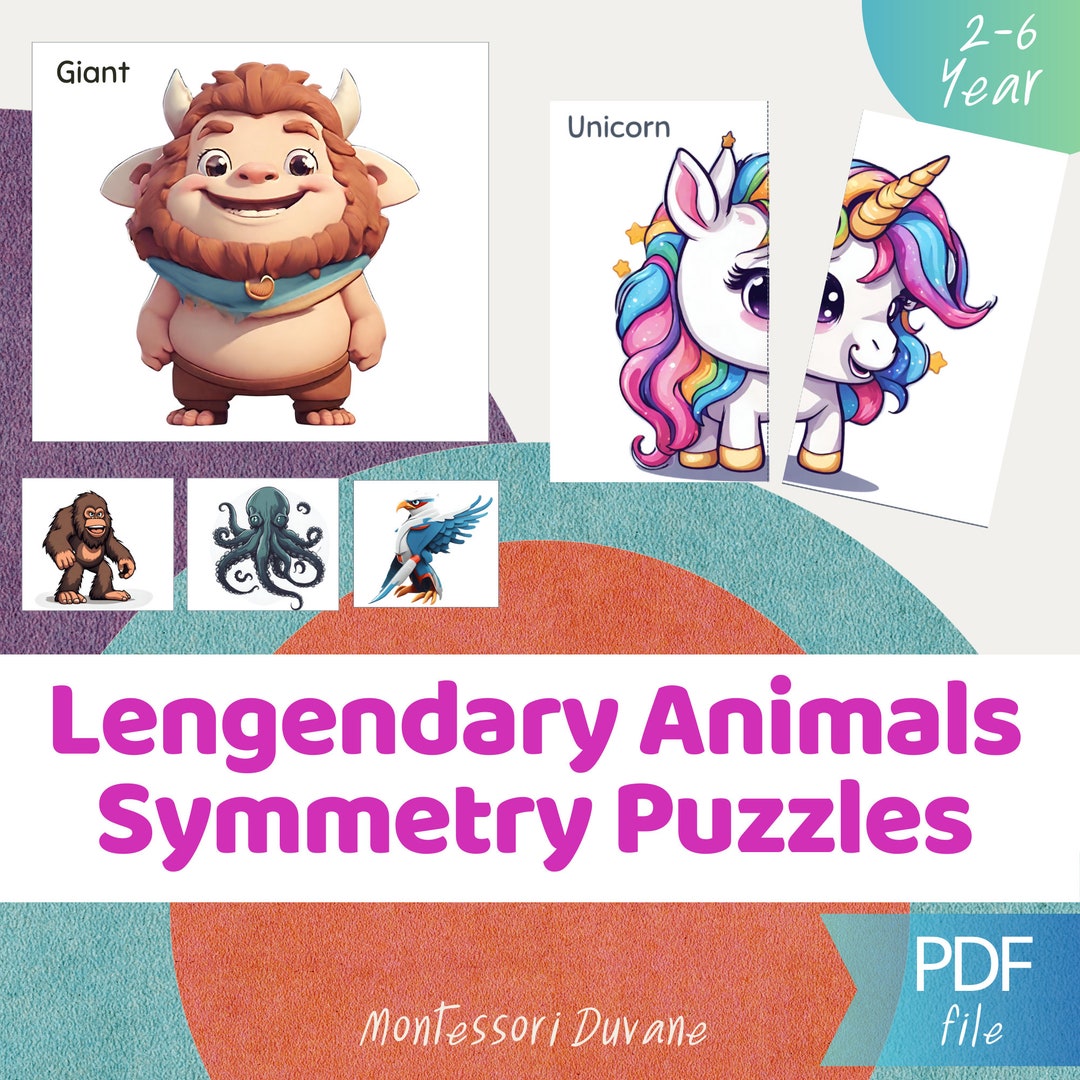 Legendary Animals Symmetry Puzzles Cards • Montessori Cards • Preschool ...