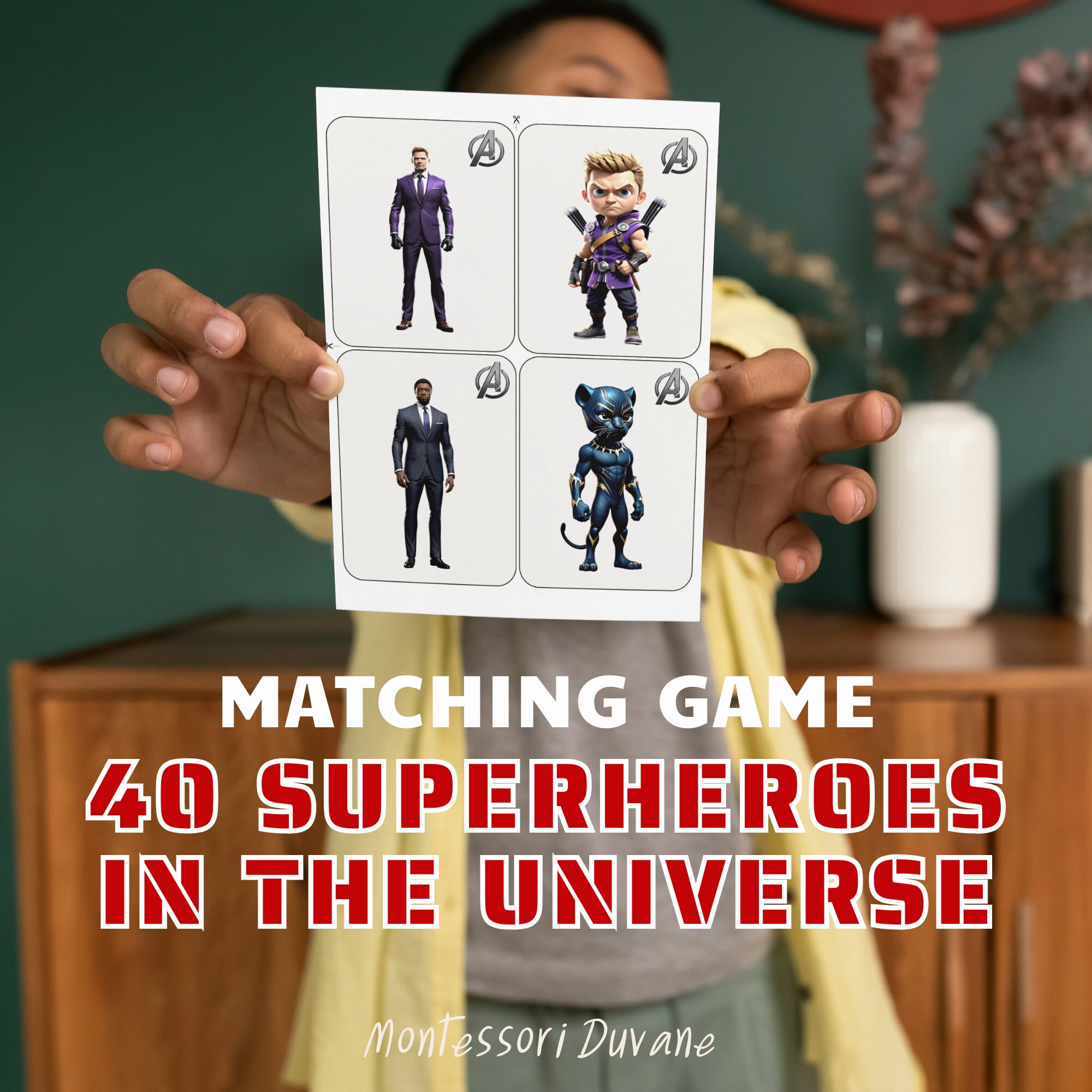 40 Superhero Matching Card , Montessori Flash Cards, Pre-school Cards ...