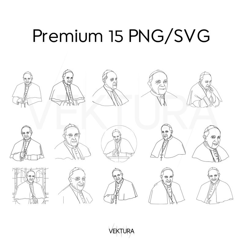 Pope Francis Line Art: Minimalist Christian Clipart (digital Download ...
