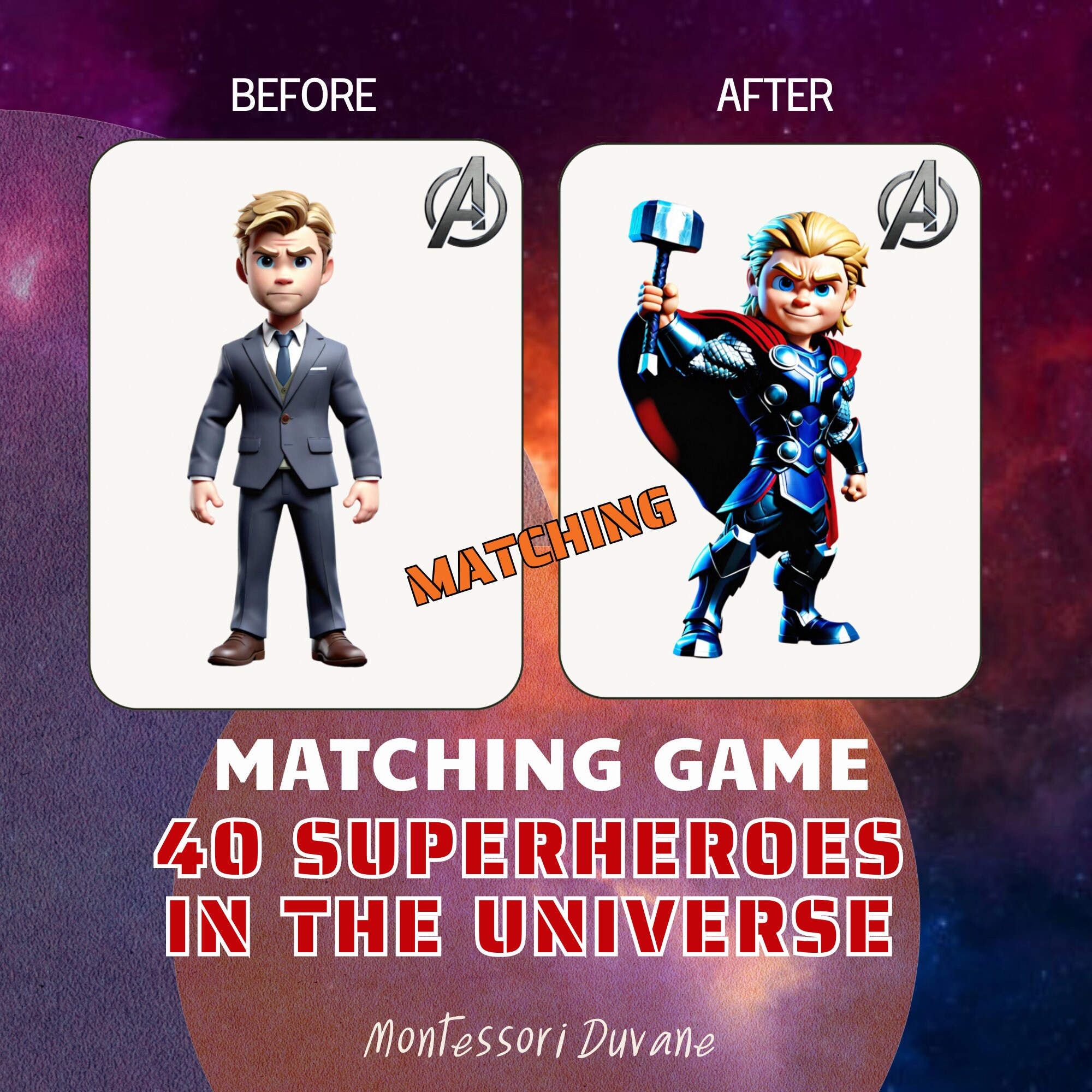 40 Superhero Matching Card , Montessori Flash Cards, Pre-school Cards ...