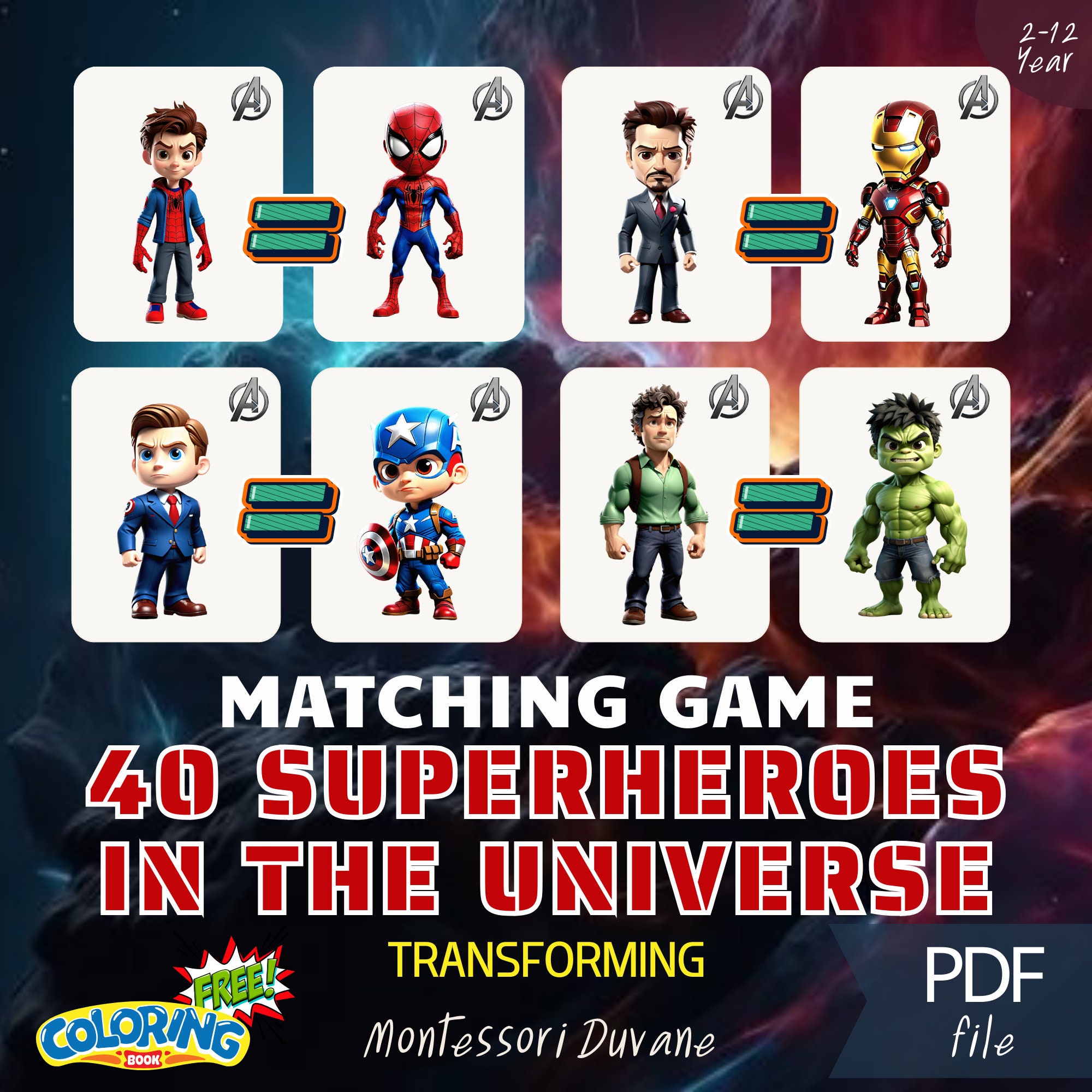 40 Superhero Matching Card , Montessori Flash Cards, Pre-school Cards ...