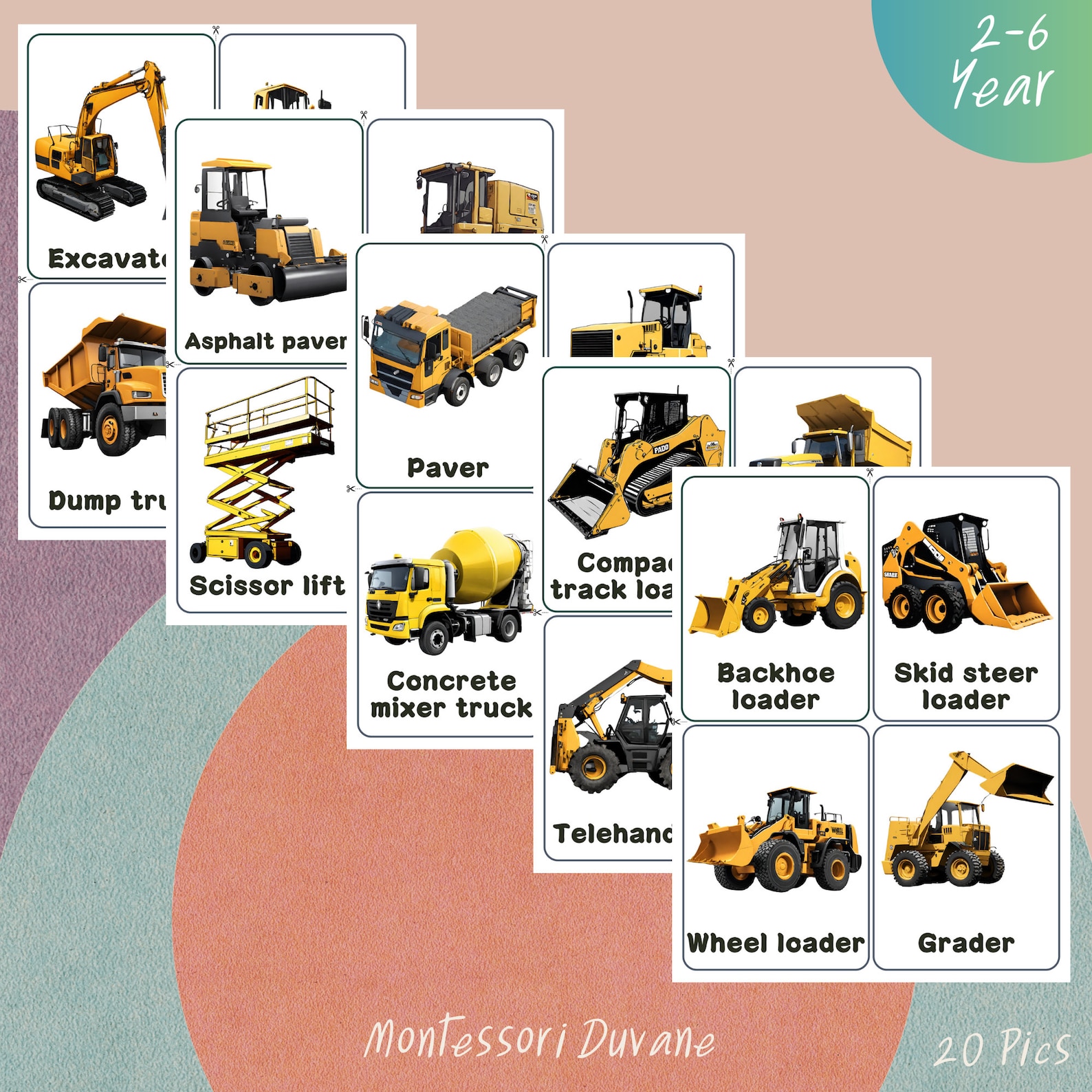 CONSTRUCTION VEHICLES, Printable Flash Cards,montessori Inspired ...