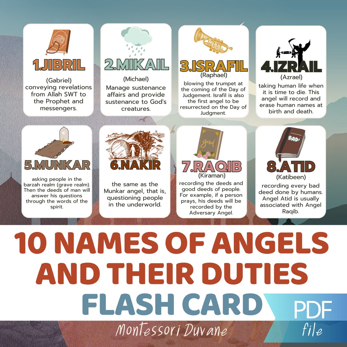 10 Names of Angels and Their Duties Flash Cards, Printable Angels of ...