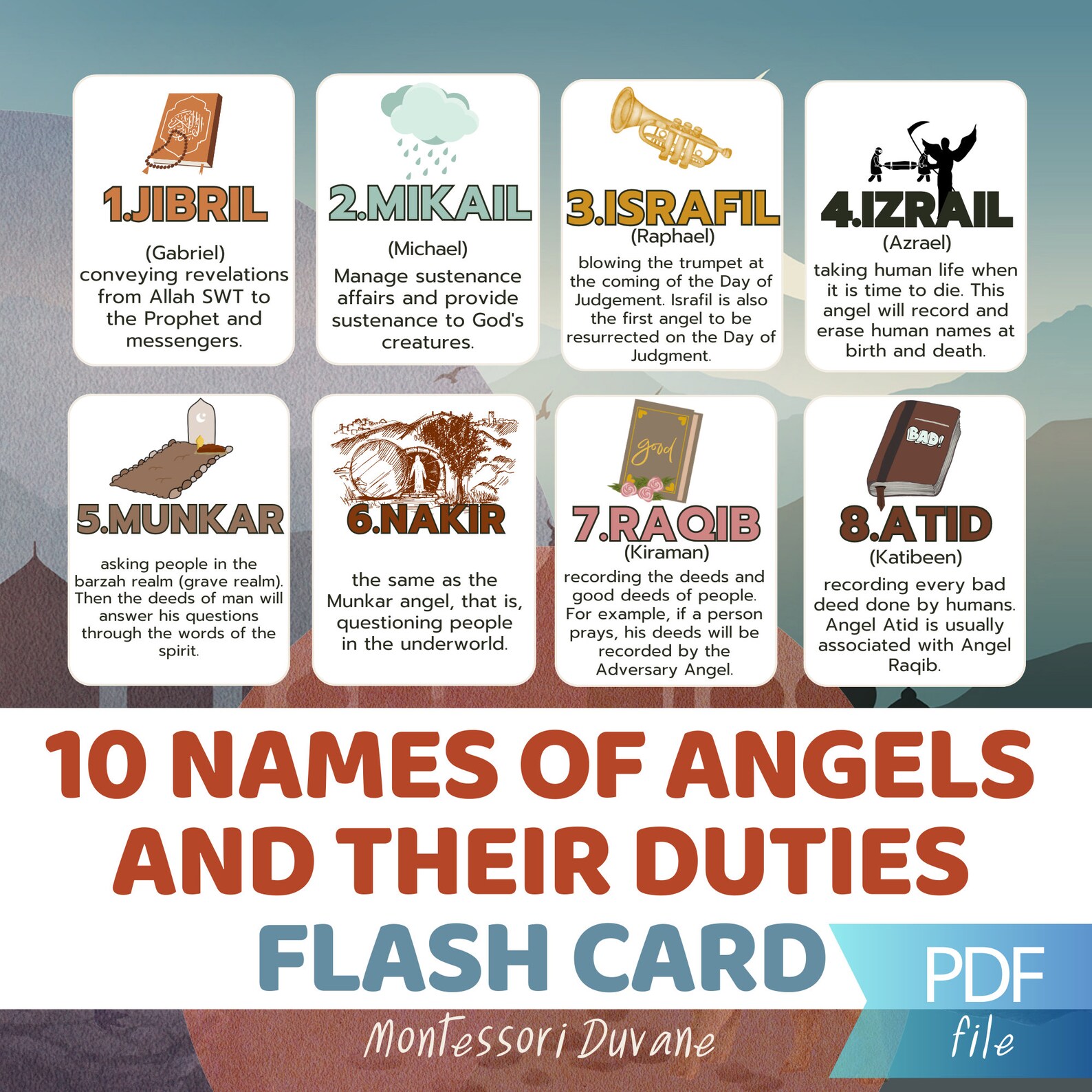 10 Names of Angels and Their Duties Flash Cards, Printable Angels of ...