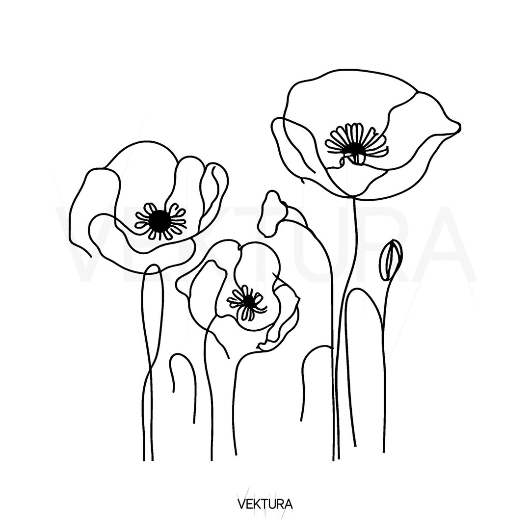 Poppies Line Drawing: Minimalist Floral Art (SVG PNG AI) - Etsy