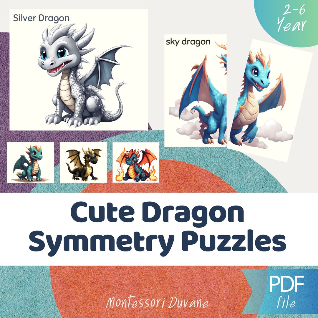 Cute Dragon Symmetry Puzzles Cards Montessori Cards Preschool Activity ...