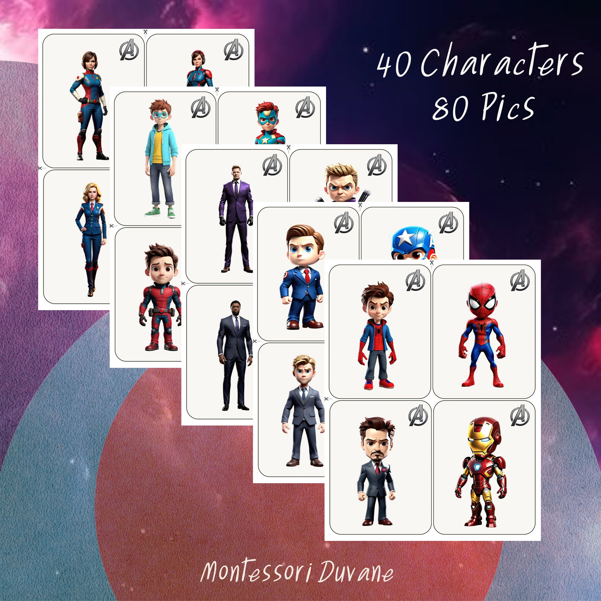 40 Superhero Matching Card , Montessori Flash Cards, Pre-school Cards ...