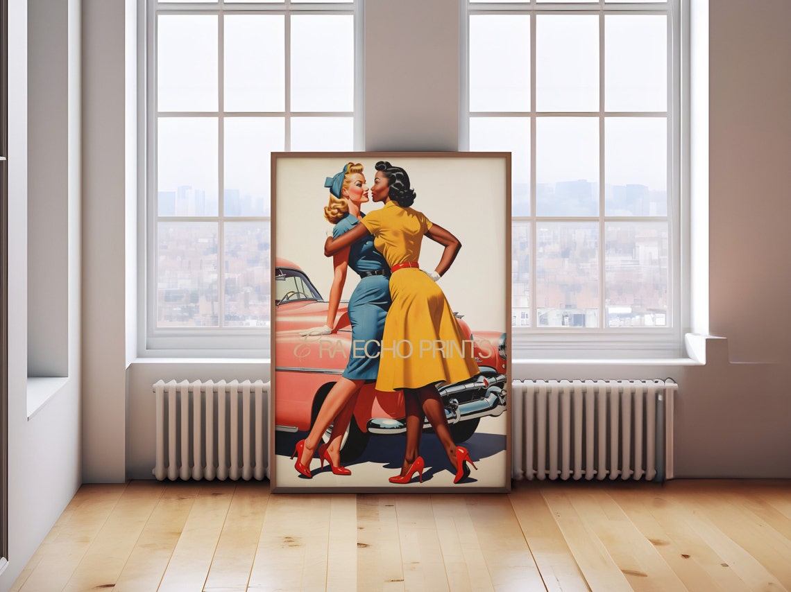 Vibrant 1950's Inspired Lesbian Art Print: Celebrating Love With a ...