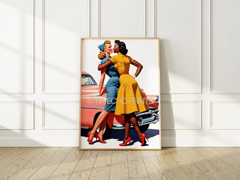 Vibrant 1950's Inspired Lesbian Art Print: Celebrating Love With a ...