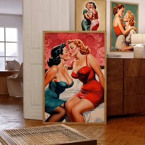 Vintage Inspired Sapphic Pin Up Art Print Retro 1950s Lesbian Wall